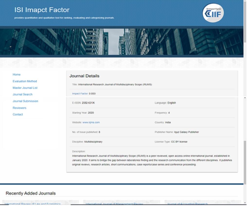 ISI Impact Factor 2021 | International Research Journal of ...